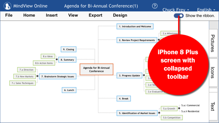 MindView Online replicates the desktop mind mapping experience